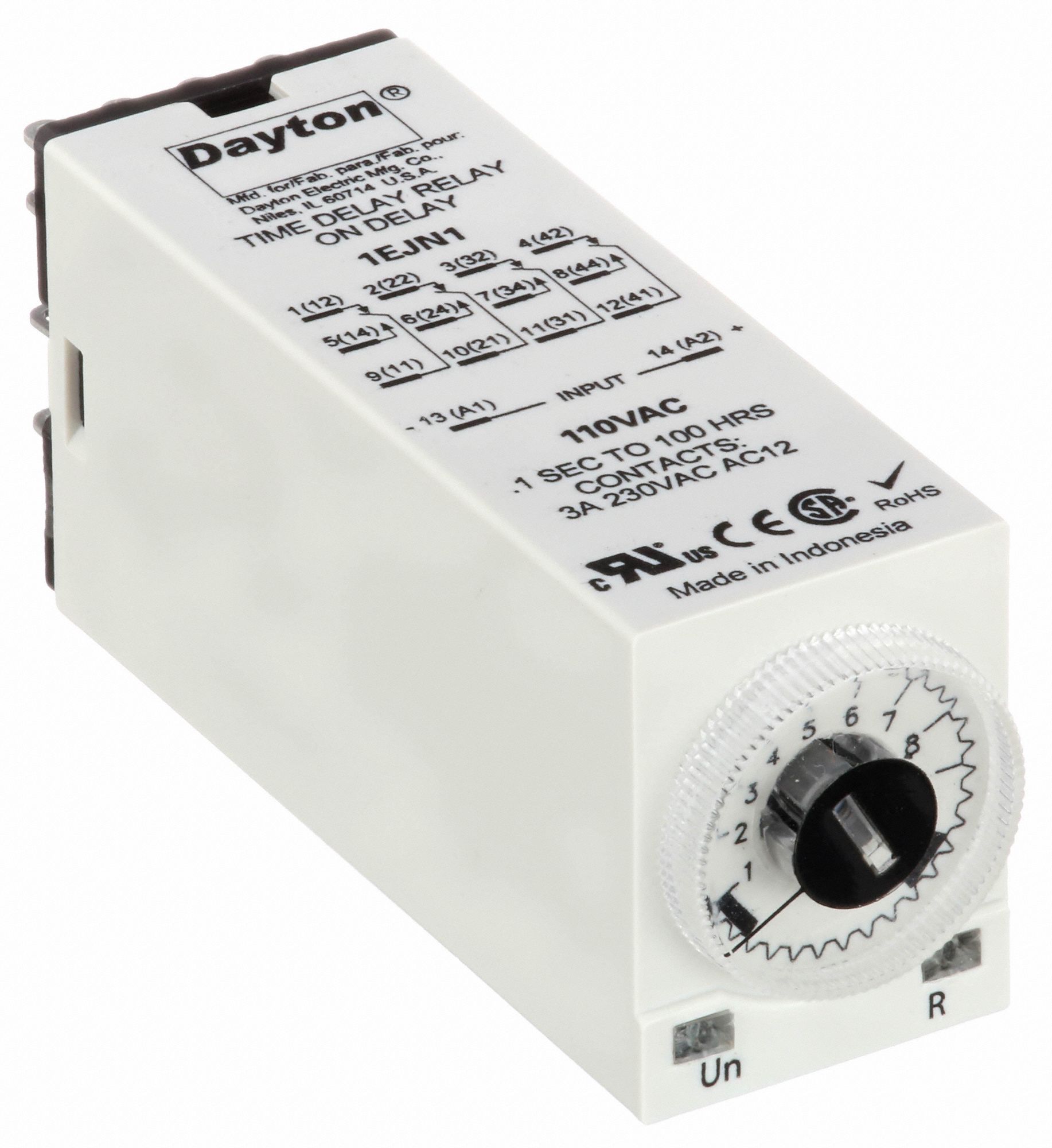 DAYTON Single Function Time Delay Relay: 14 Pins - Relay, Rotary Knob ...