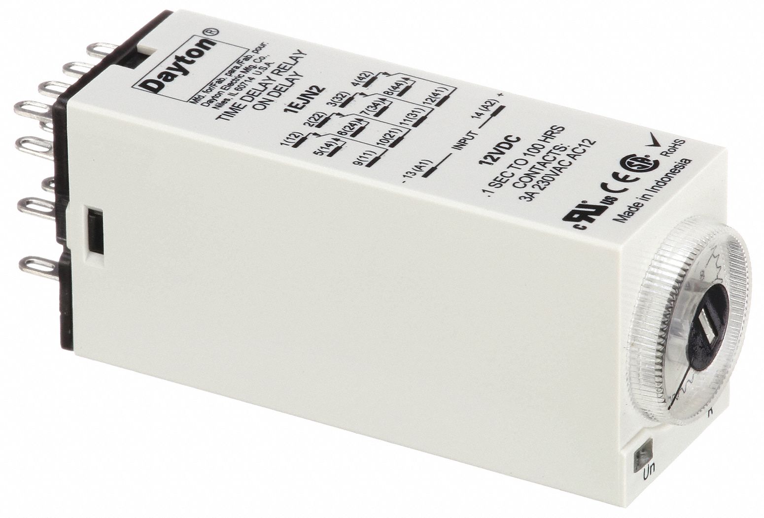 DAYTON, Socket Mounted, 12V DC, Single Function Time Delay Relay ...