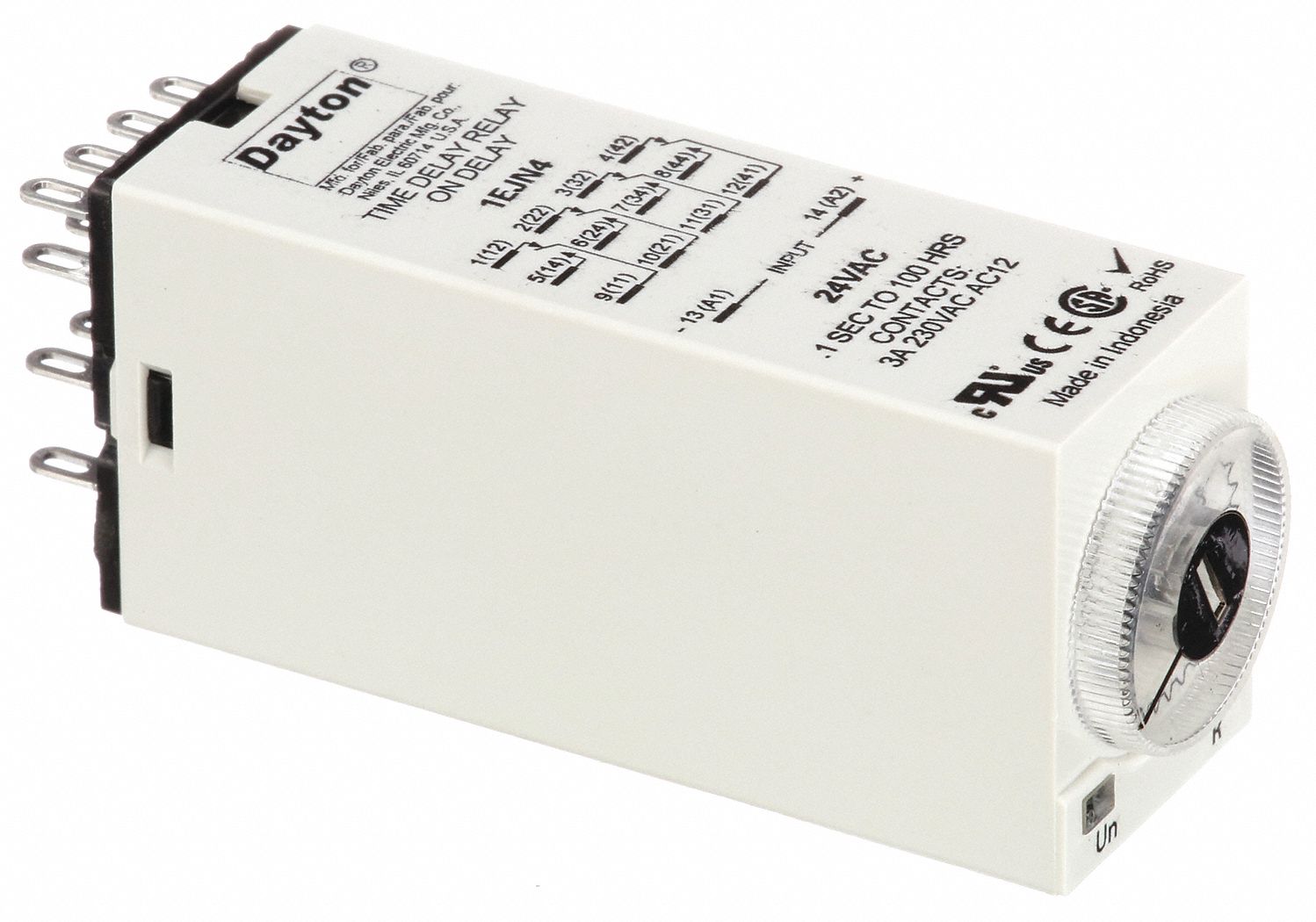 DAYTON, Socket Mounted, 24V AC, Single Function Time Delay Relay ...