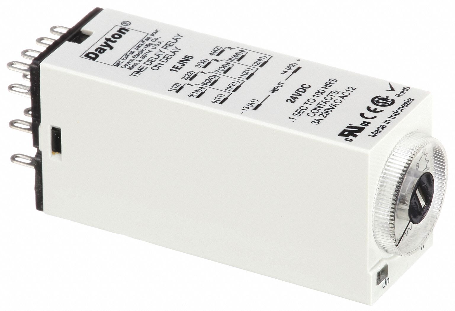 DAYTON, Socket Mounted, 24V DC, Single Function Time Delay Relay ...