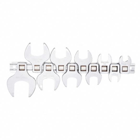 Crowfoot Socket Wrench Set, Alloy Steel, Chrome, Drive Size 3/8 in ...