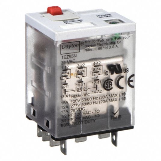 General Purpose Relay, 24V AC Coil Volts, 15A @ 277V AC Contact Rating - Relay - Grainger