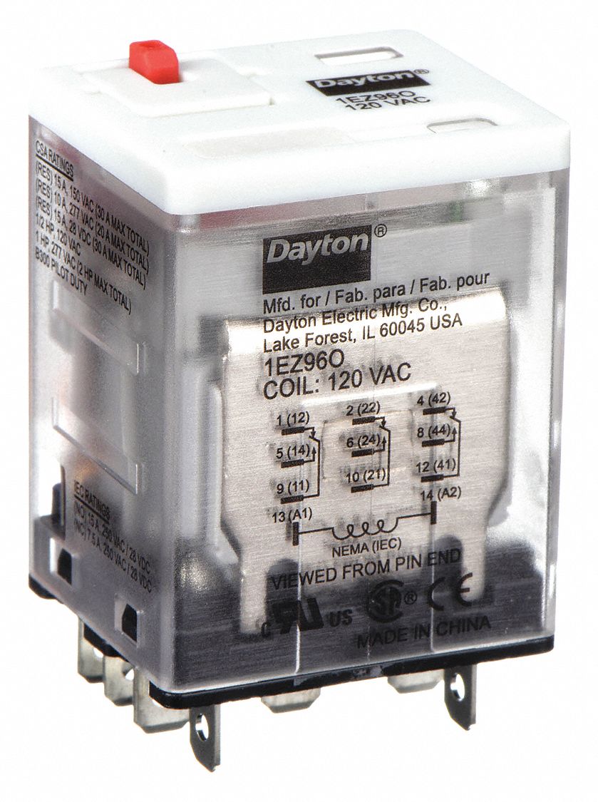 General Purpose Relay, 120V AC Coil Volts, 15A @ 277V AC Contact Rating - Relay - Grainger