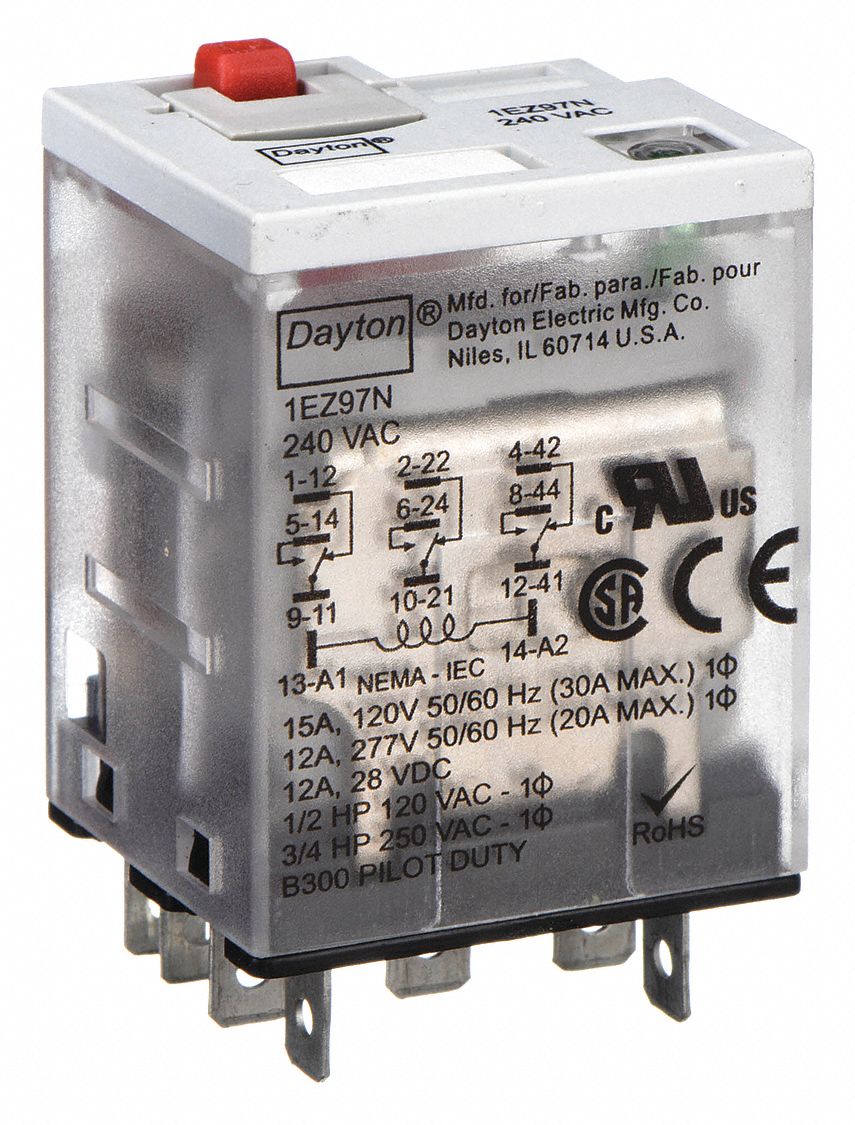 General Purpose Relay, 240V AC Coil Volts, 15A @ 277V AC Contact Rating - Relay - Grainger