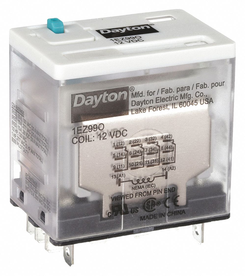 General Purpose Relay, 12V DC Coil Volts, 15A @ 277V AC Contact Rating - Relay - Grainger