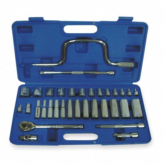 Socket Wrench Set, Socket Size Range 1/4 in to 1 in, Drive Size 3/8 in ...