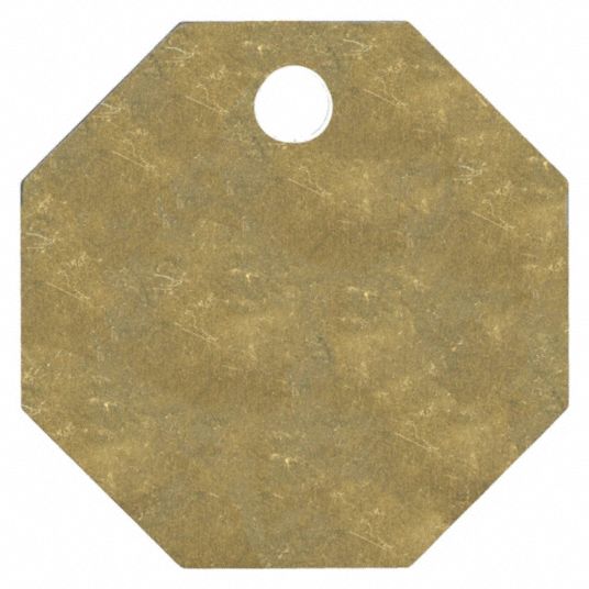 Blank Metal Tag, Tag Shape Octagon, Width 1 1/2 in, Brass, Yellow, PK ...
