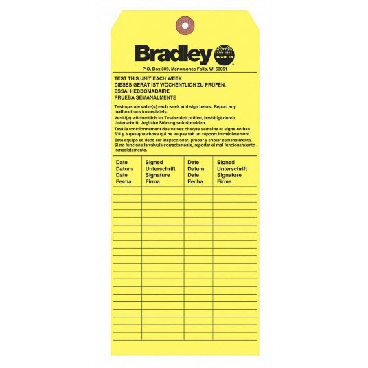 All Bradley Eyewash and Drench Shower Units, Inspection Tag, Inspection ...