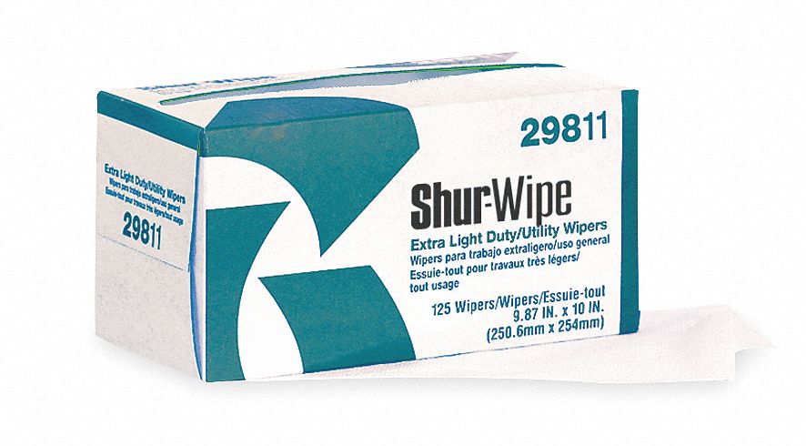 Disposable Wipes, 9 7/8' x 10 in, Number of Sheets 125, White - Grainger