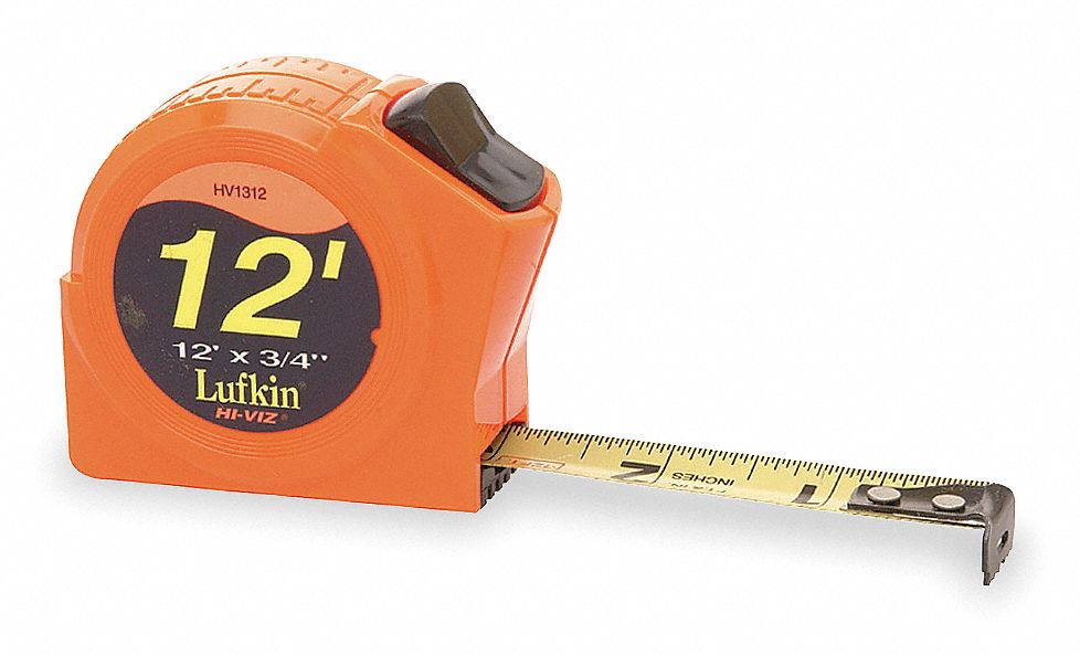 12 ft. Steel SAE Tape Measure, High Visibility Orange - Grainger