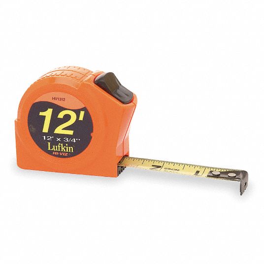 12 ft. Steel SAE Tape Measure, High Visibility Orange - Grainger
