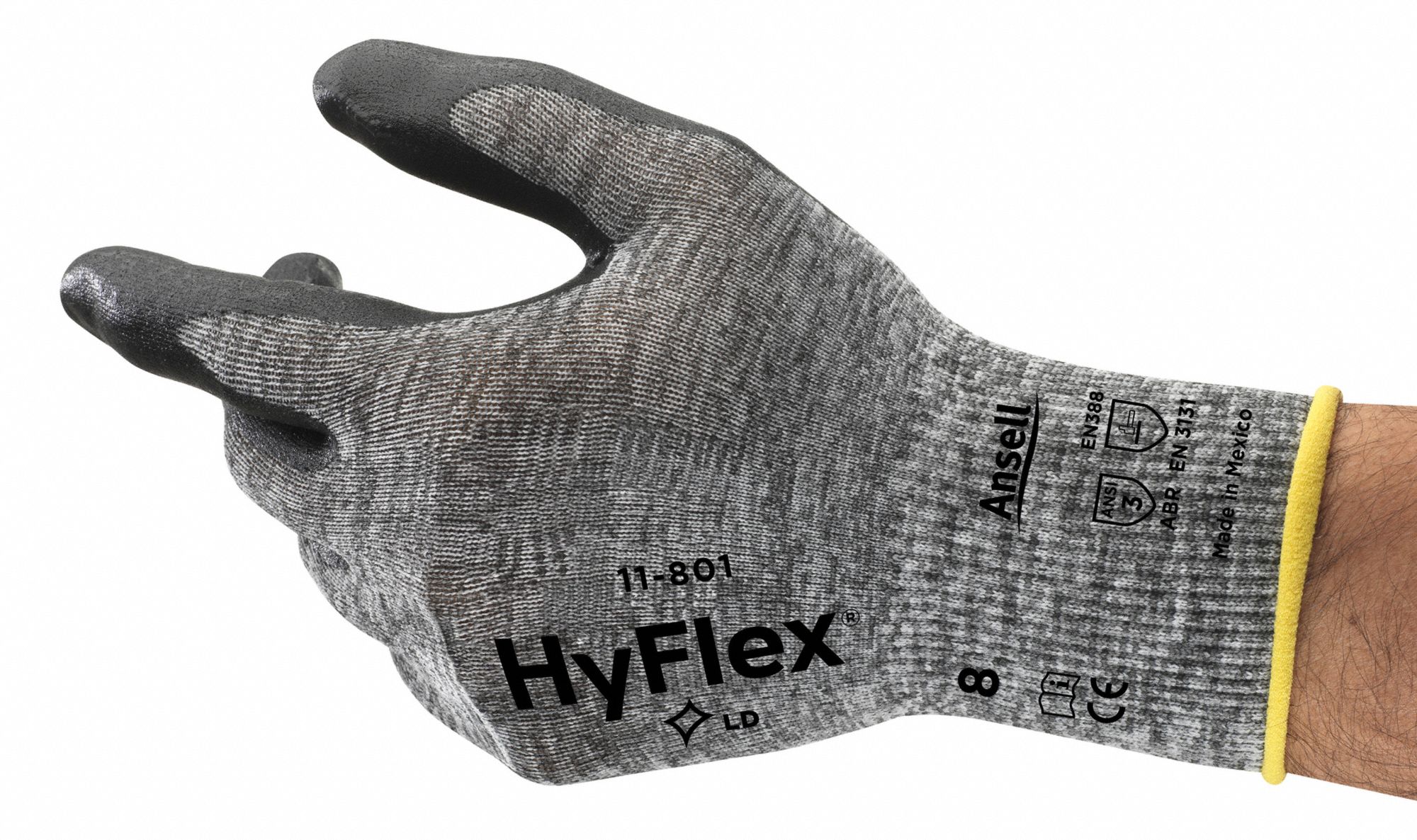 HYFLEX Coated Gloves: L ( 9 ), Sandy, Foam Nitrile, Palm, Dipped, ANSI ...