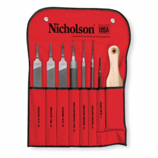 NICHOLSON Machinist File Set: 8 Pieces, Bastard Cut/Smooth Cut, Pouch ...