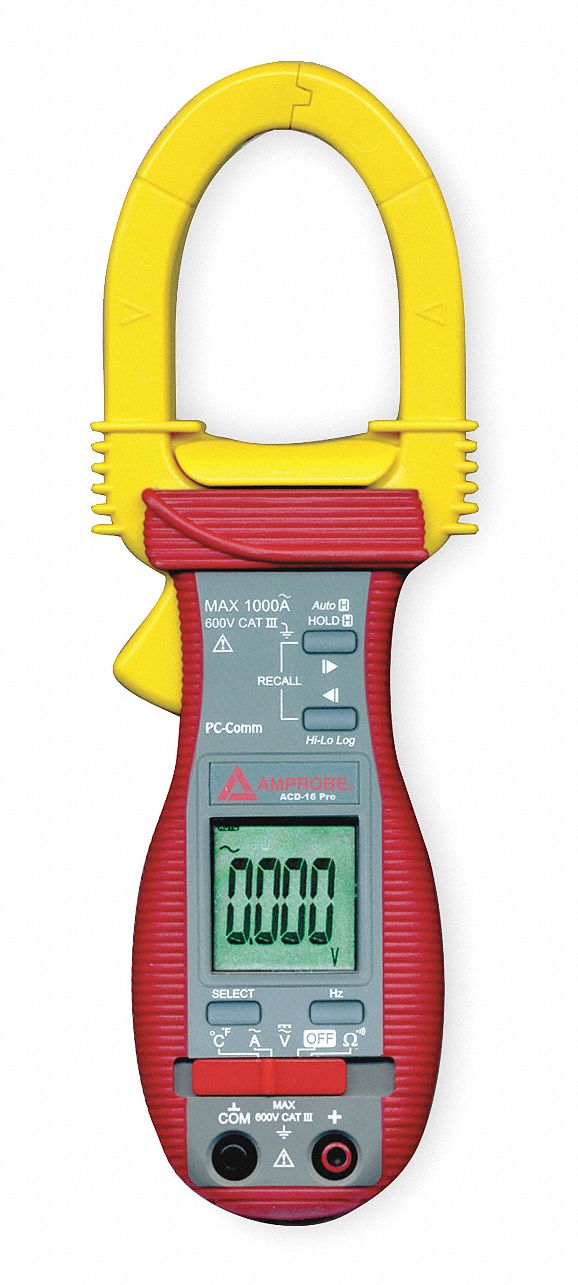 Digital Clamp On Ammeter, -58° to 572°F Temp. Range, 1.8 in (46 mm) Jaw ...