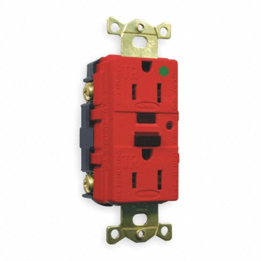 15A Heavy Use Hospital Grade GFCI Receptacle, Red; Tamper Resistant ...