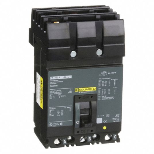Molded Case Circuit Breaker, 100 Amps, Number of Poles 3, Series FA - Grainger