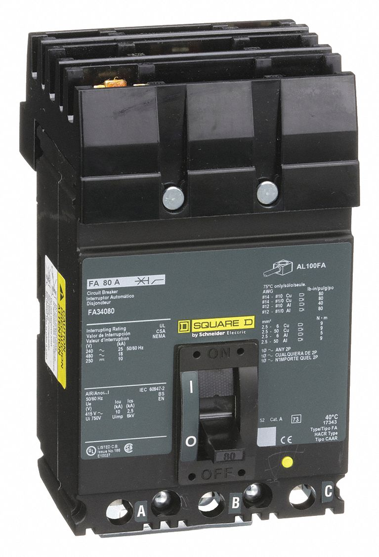 SQUARE D Circuit Breaker, 80 Amps, Number of Poles: 3, 480VAC AC ...