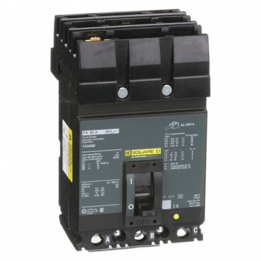 Molded Case Circuit Breaker, 80 Amps, Number of Poles 3, Series FA ...
