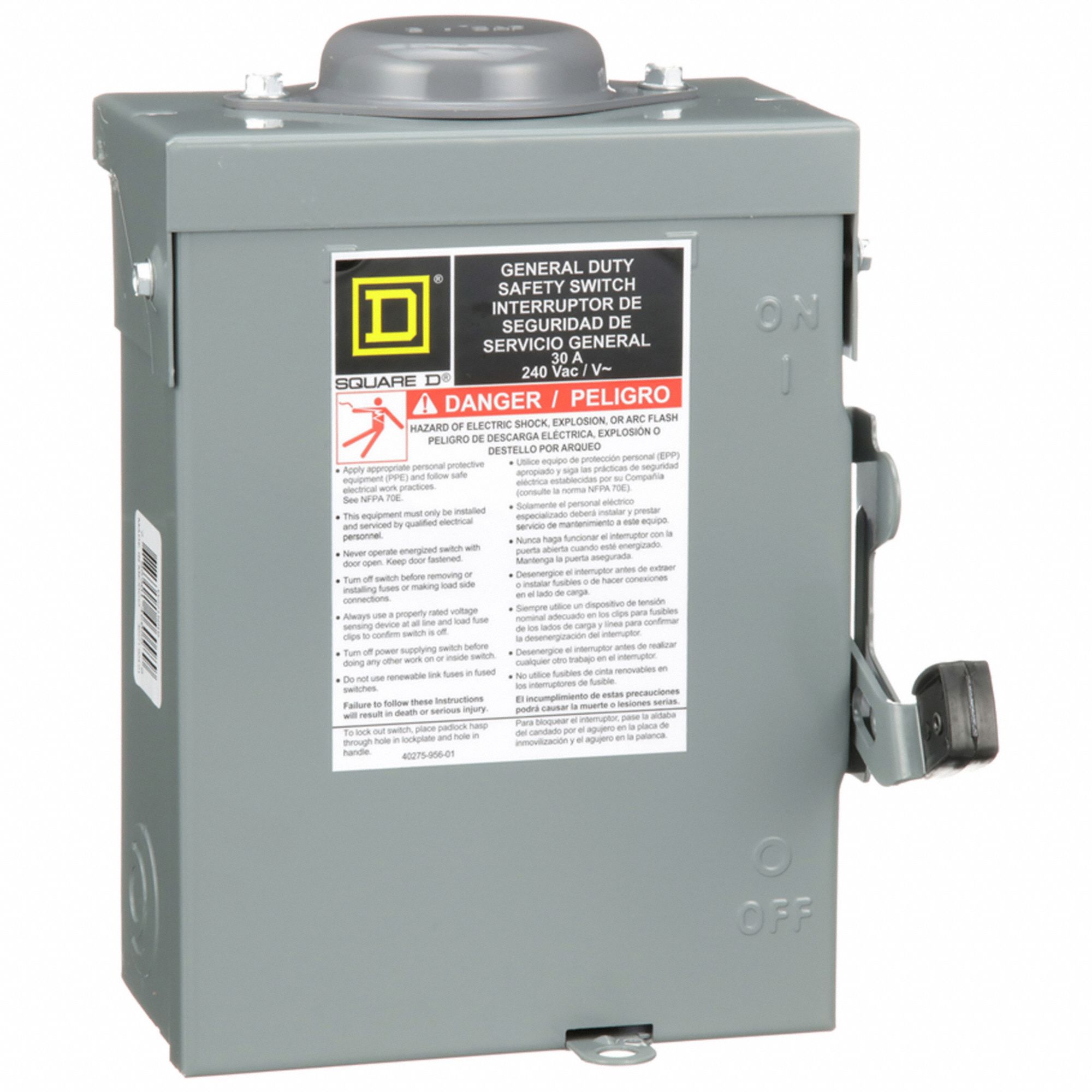 SQUARE D SAFETY SWITCH, FUSIBLE, 30 A, THREE PHASE, 240V AC, GALVANIZED ...