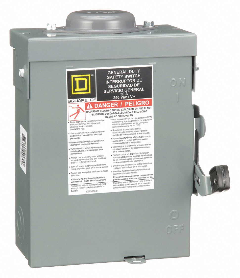 SQUARE D Safety Switch, Nonfusible, General, 240V AC Voltage, 1 Phase ...