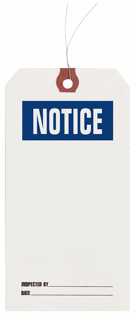 Notice, 3 1/8 in Wd, Tag - 1HAB7|1HAB7 - Grainger