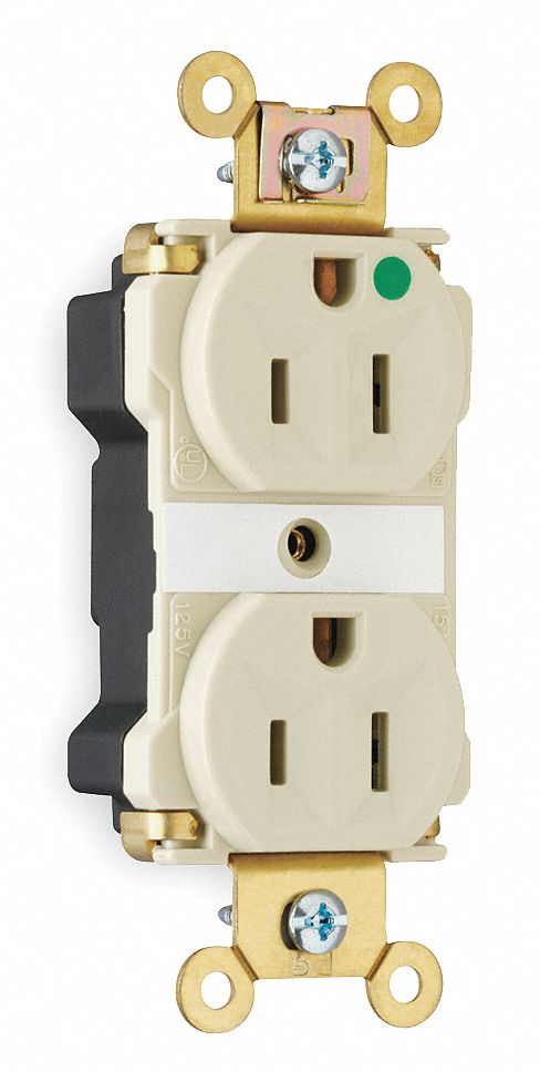 15 A, Heavy Use Hospital Grade, Receptacle, Ivory, No Tamper Resistant ...