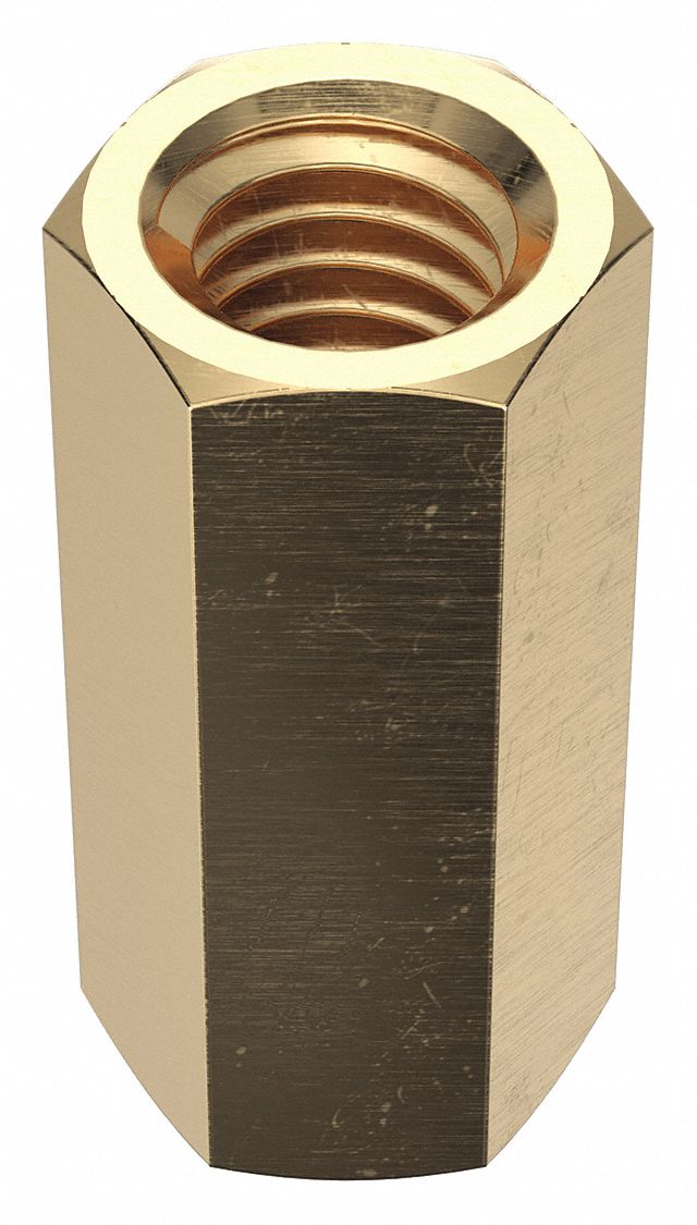 APPROVED VENDOR COUPLING NUT, PLAIN FINISH, BRASS, ⅜"-16 THREAD, ½ IN ...