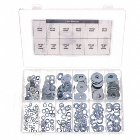 Zinc Plated, Steel, Washer Assortment - 1KZL8|1KZL8 - Grainger