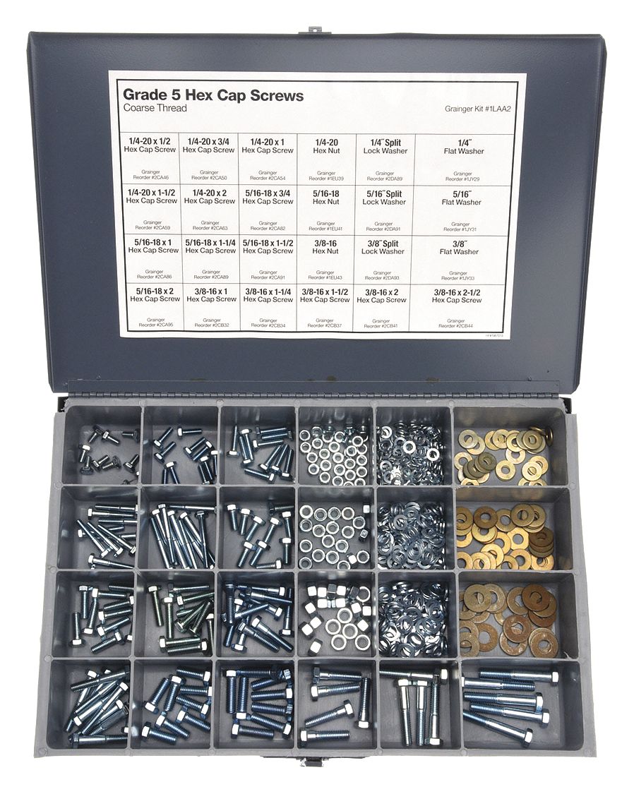 Hex Head Cap Screw, Nut, and Washer Assortment - Grainger