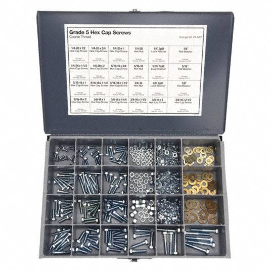 Hex Head Cap Screw, Nut, and Washer Assortment - Grainger