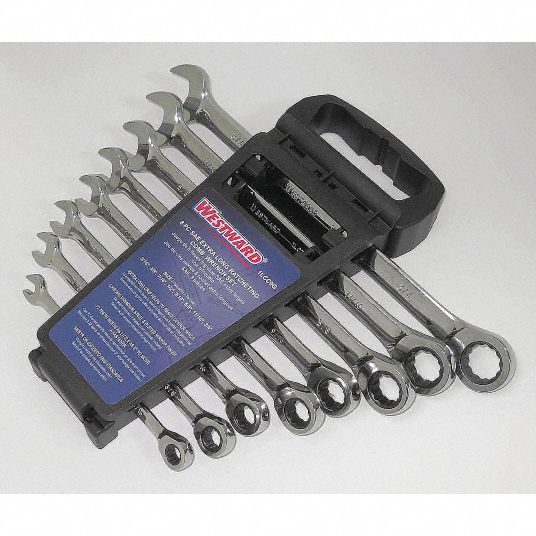 WESTWARD Combination Wrench Set: Alloy Steel, Chrome, 8 Tools, 5/16 in ...