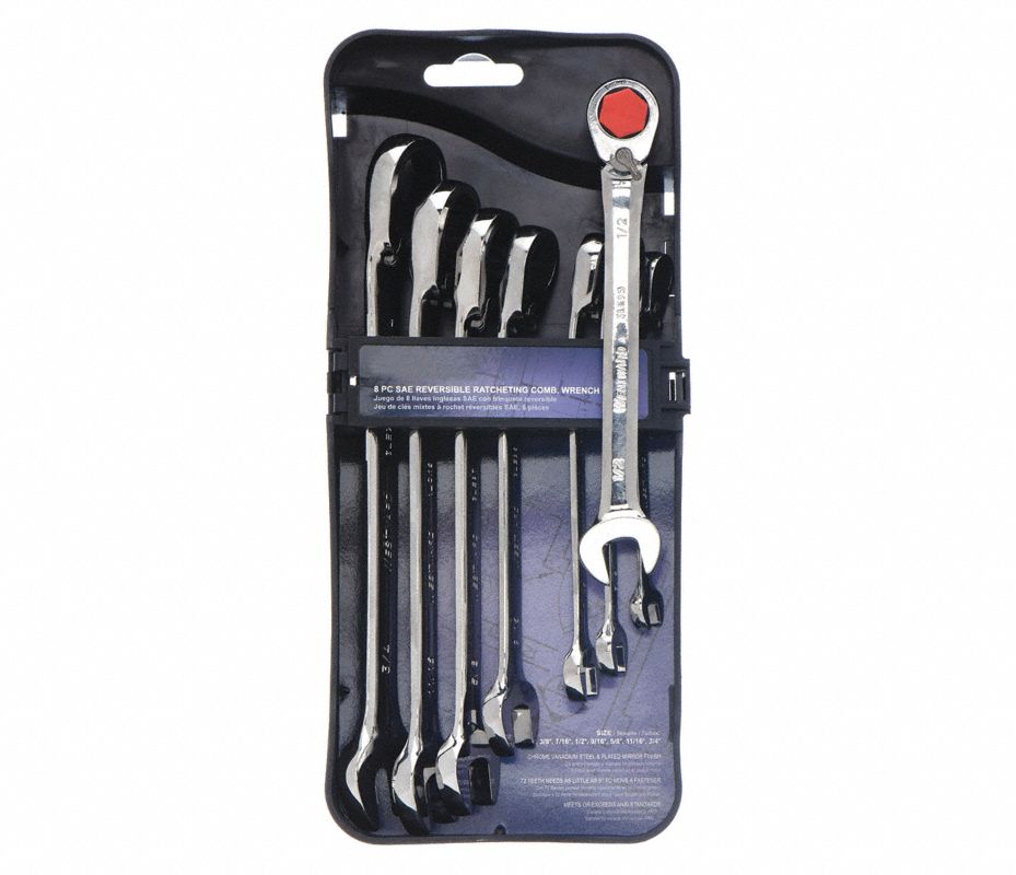 WESTWARD Juego de Llaves Combinadas, SAE, Núm. de Puntos 12, Reversible, Número de Piezas 8 ...