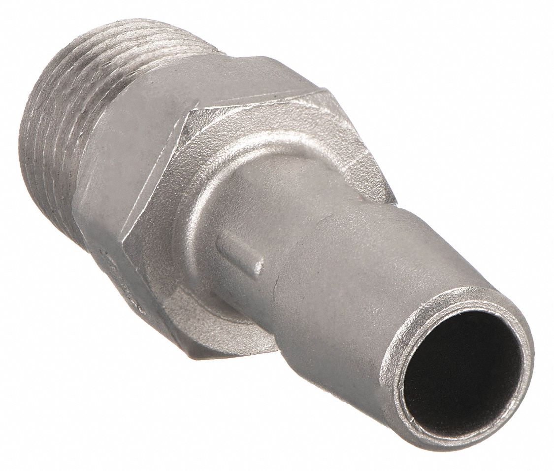 Barbed/Threaded, 1/8 in Pipe x 1/4 in ID Fitting Size, Barbed Fitting Adapter - 1LLP5|A2-4SS ...