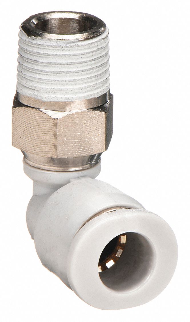 NORGREN, 4 mm OD x 1/8 in Pipe Size, Push-to-Connect x MNPT, Swivel Elbow - 1LRC9|M01470418 ...