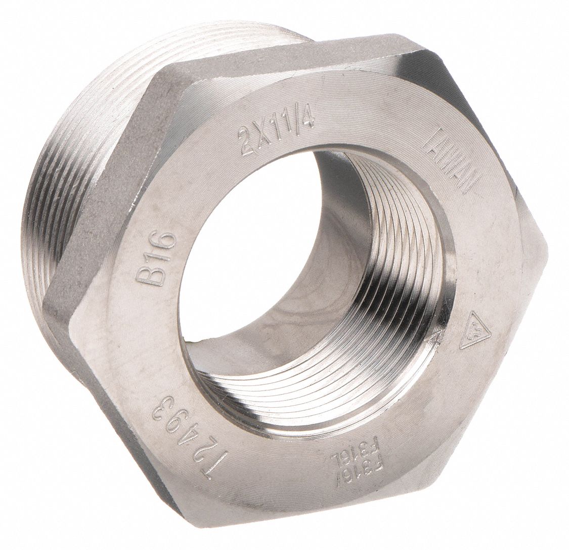 316 Stainless Steel, 2 in x 1 1/4 in Fitting Pipe Size, Hex Reducing ...