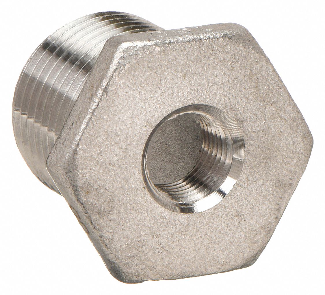 316 Stainless Steel, 1/2 in x 1/8 in Fitting Pipe Size, Hex Reducing ...