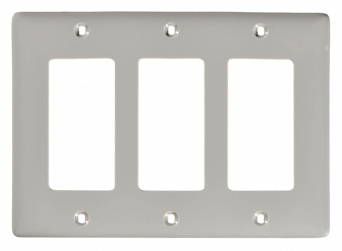 Rocker Wall Plate: 3 Gangs, Std, Gray, Nylon - Grainger