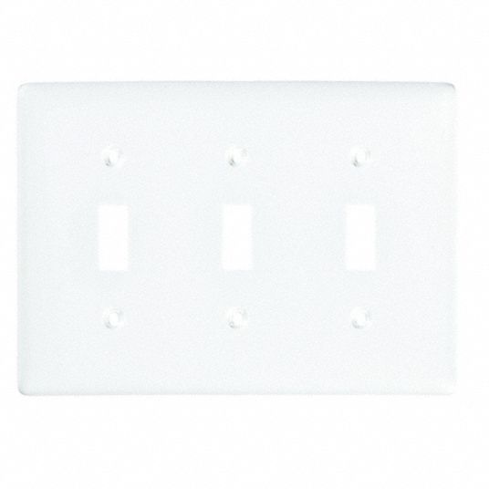 Toggle Switch Wall Plate: 3 Gangs, Std, White, Nylon - Grainger