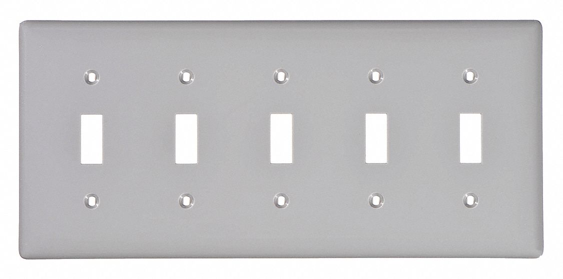 Toggle Switch Wall Plate: 5 Gangs, Std, Gray, Nylon - Grainger