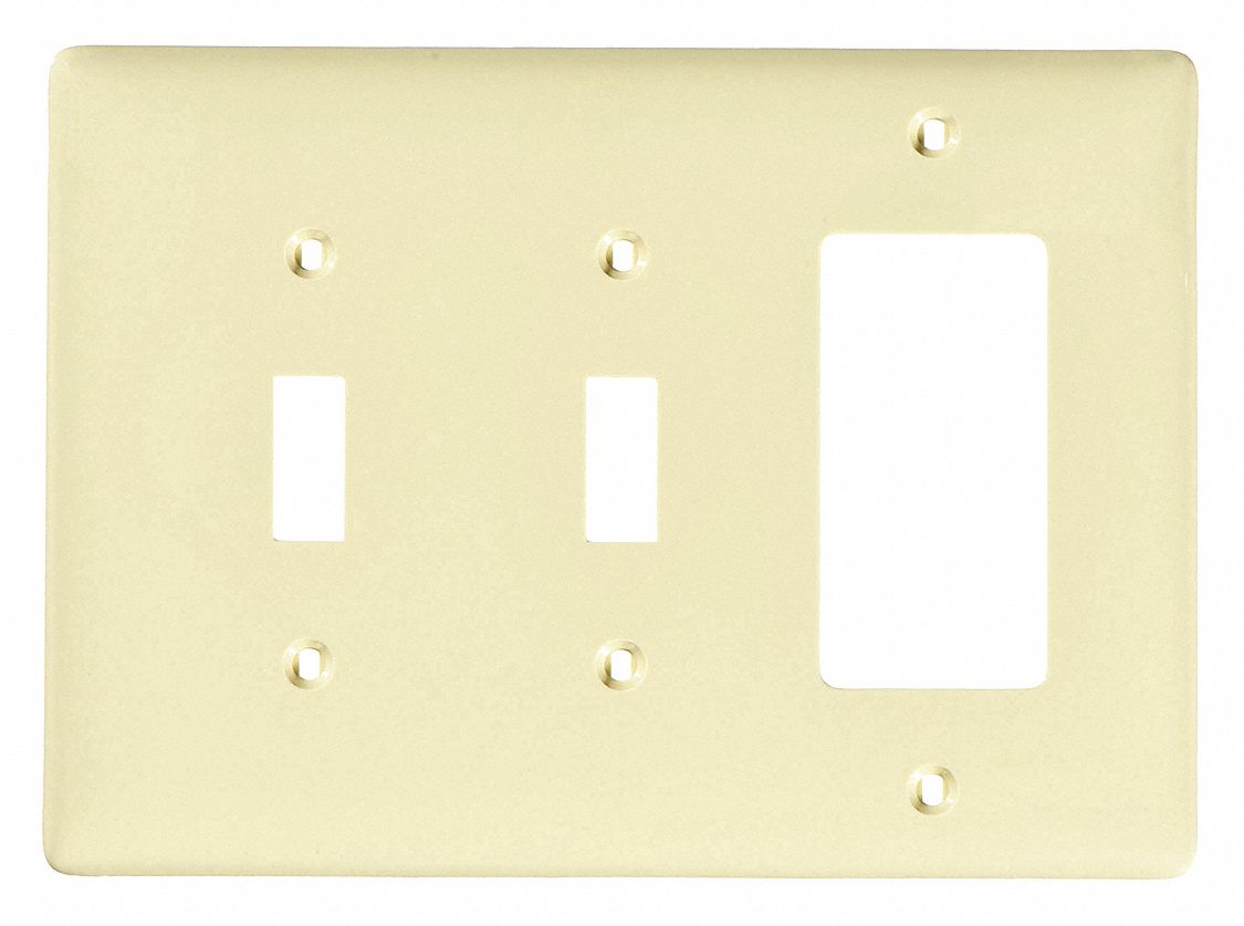 Toggle Switch/Rocker Wall Plate: 3 Gangs, Mid Size, Ivory, Nylon - Grainger