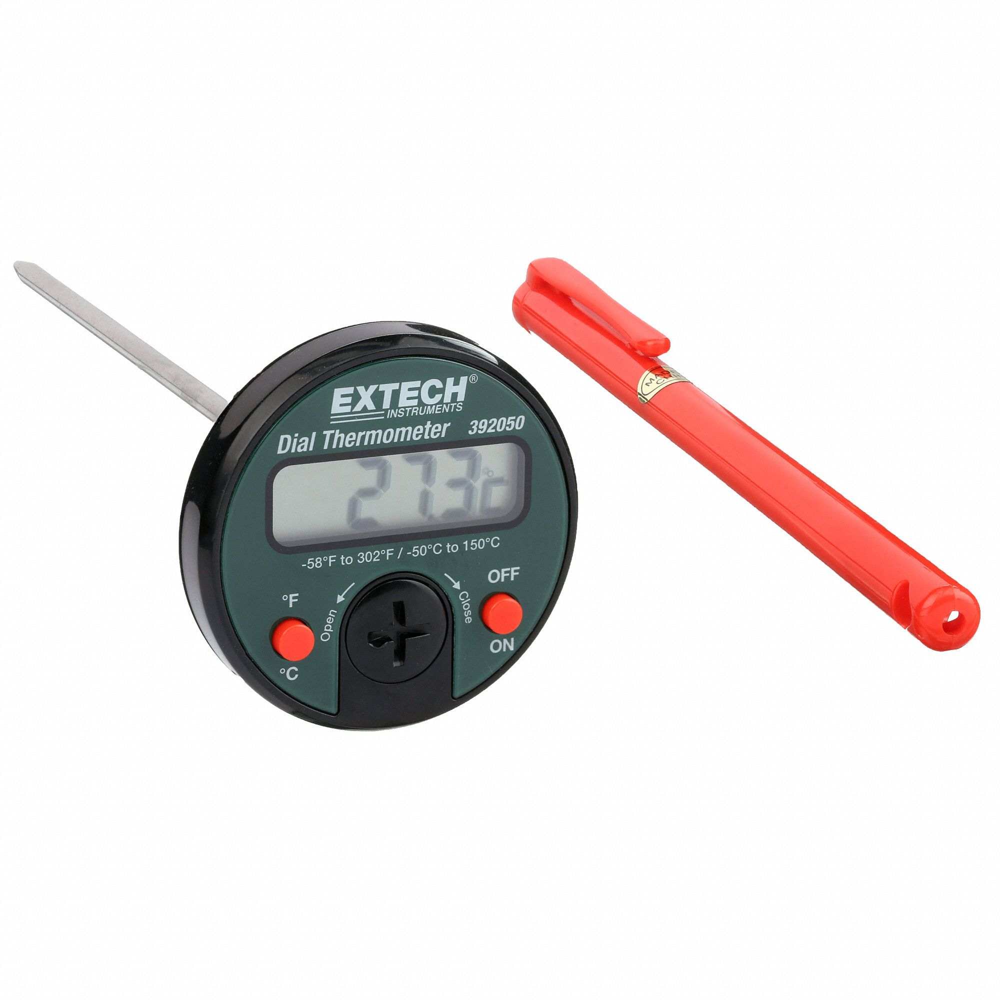 EXTECH Digital Pocket Thermometer: Top Reading Round Style Pocket ...