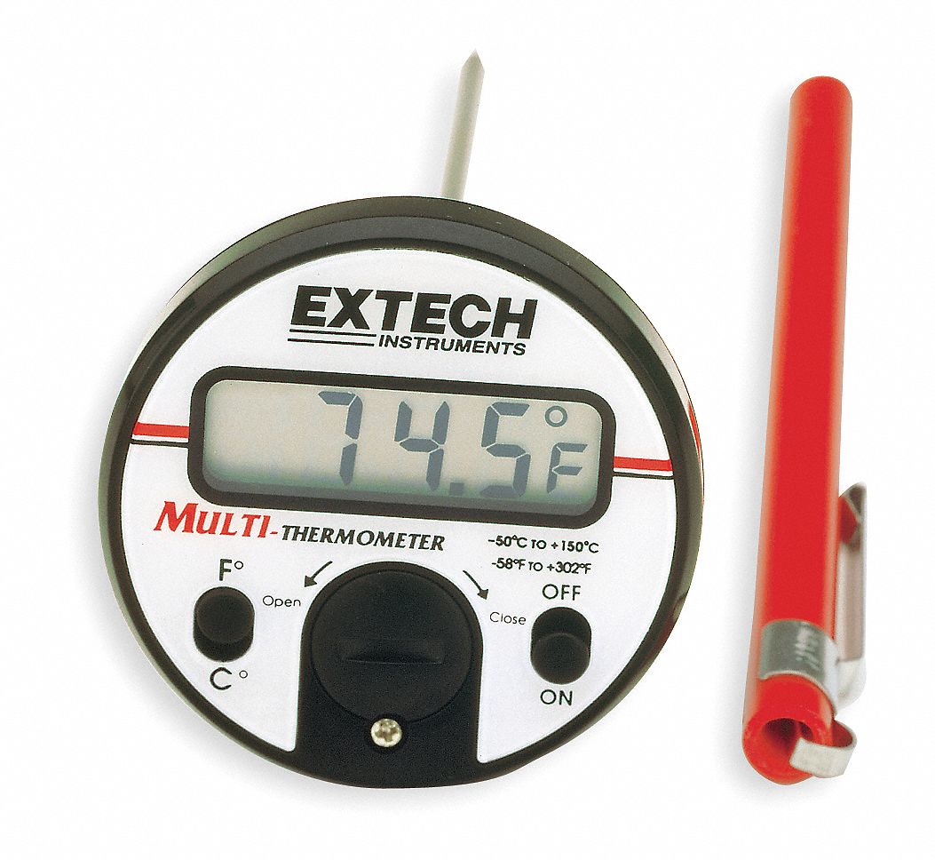 EXTECH Digital Pocket Thermometer: Top Reading Round Style Pocket ...