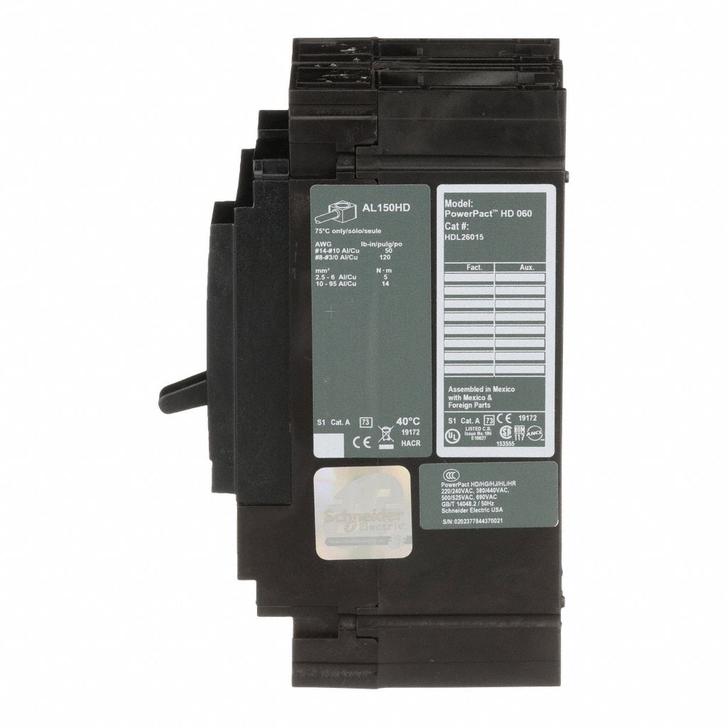 SQUARE D Molded Case Circuit Breaker: 15 A Amps, 25kA at 240V AC, Fixed, Line/Load Lug - 1MAJ5 ...