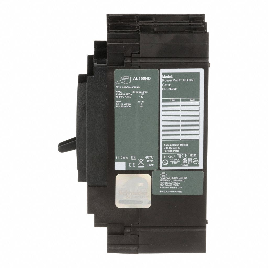 SQUARE D Molded Case Circuit Breaker: 50 A Amps, 25kA at 240V AC, Fixed, Line/Load Lug - 1MAK1 ...