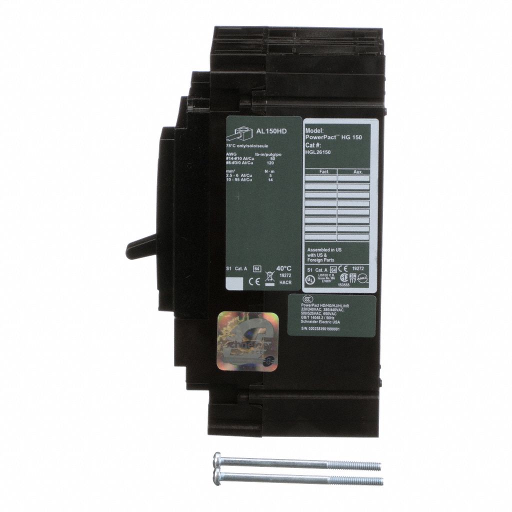 SQUARE D Molded Case Circuit Breaker: 150 A Amps, 65kA at 240V AC, Fixed, Line/Load Lug - 1MAU1 ...