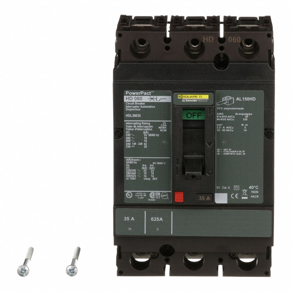 35 A Amps, 25kA at 240V AC, Molded Case Circuit Breaker - 1MAU6|HDL36035 - Grainger