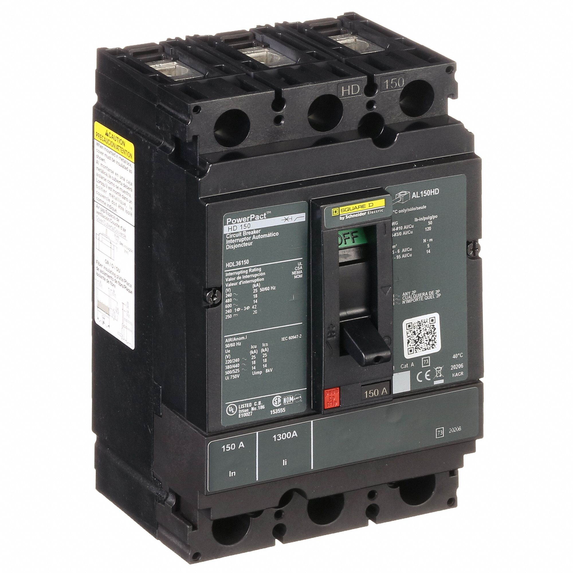 150 A Amps, 25kA at 240V AC, Molded Case Circuit Breaker - 1MAV6|HDL36150 - Grainger