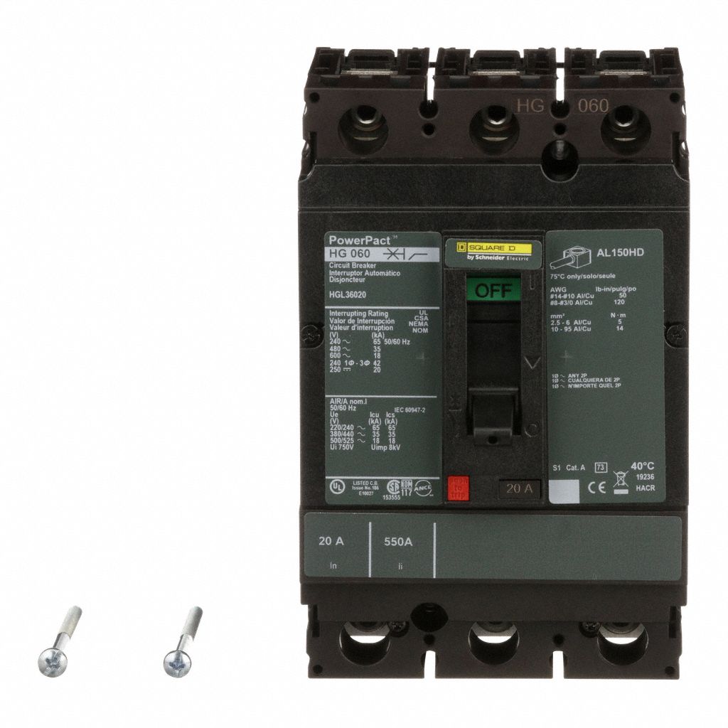 20 A Amps, 65kA at 240V AC, Molded Case Circuit Breaker - 1MAV8|HGL36020 - Grainger