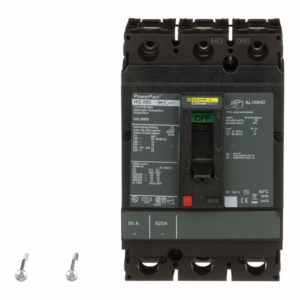 50 A Amps, 65kA at 240V AC, Molded Case Circuit Breaker - 1MAW5|HGL36050 - Grainger