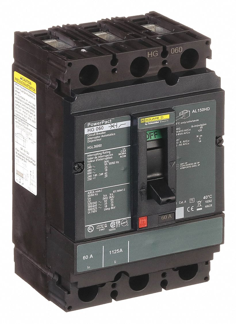 60 A Amps, 65kA at 240V AC, Molded Case Circuit Breaker - 1MAW6|HGL36060 - Grainger